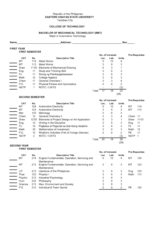 Bachelor of Mechanical Technology (BMT) major in Automotive Technology