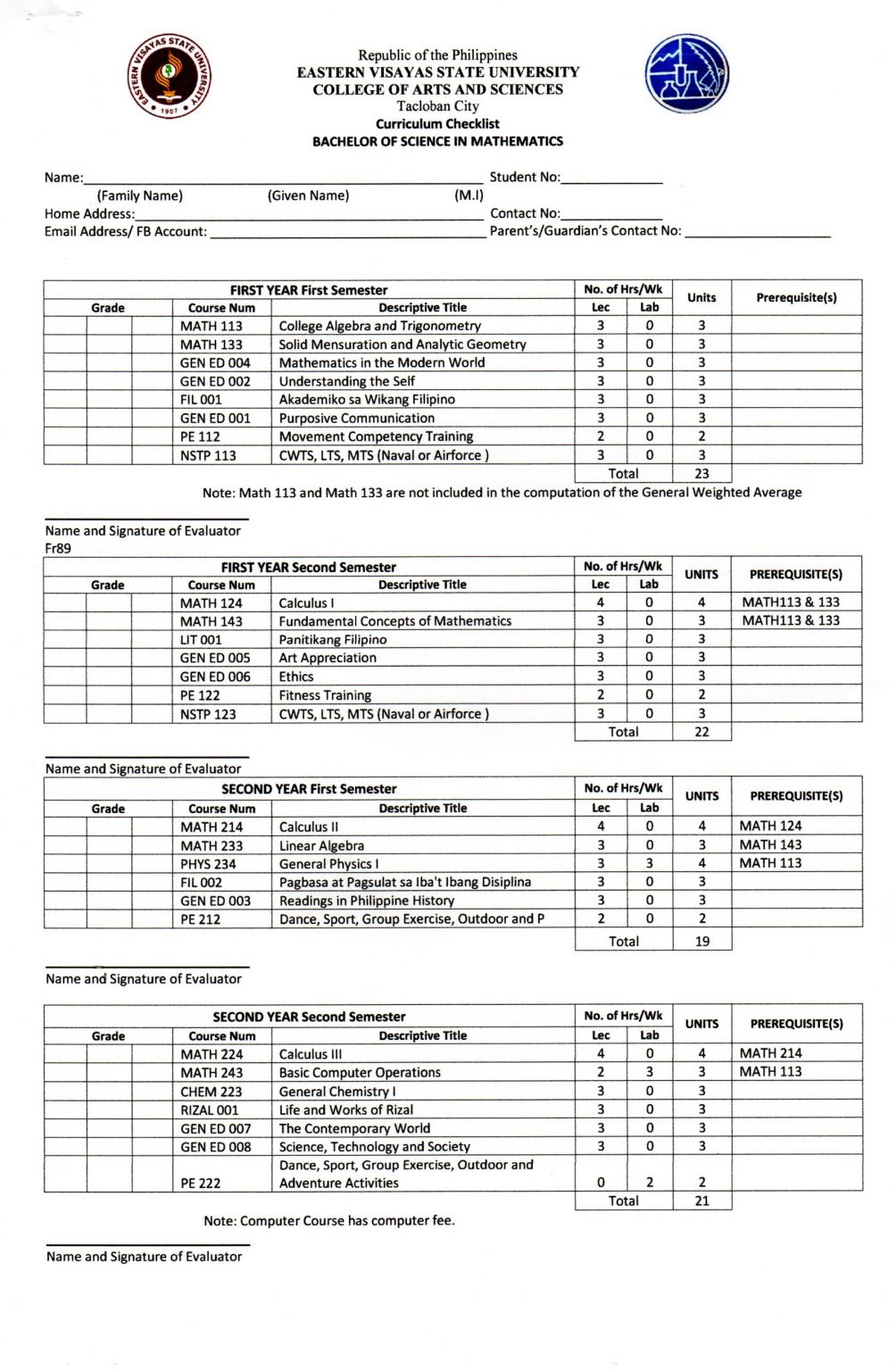 Bachelor of Science in Mathematics (BSMath)