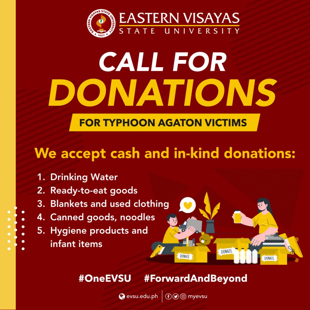 CALL FOR DONATIONS for Typhoon Agaton Victims | Eastern Visayas State ...