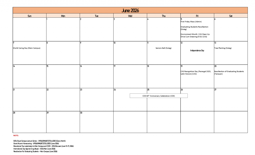 Calendar of Activities (A.Y. 2025-2026) | Eastern Visayas State University